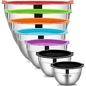 YIHONG 7 Piece Mixing Bowls with Lids for Kitchen, Stainless Steel Mixing Bowls Set Ideal for Baking, Prepping, Cooking and Serving Food, Nesting Metal Bowls for Space Saving Storage