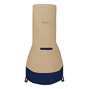 DUSTYPROTE Chiminea Cover，Weather-Proof Chiminea Fire Pit Cover，Fire Pit Heater Cover Waterproof，Clay Chiminea Cover Large Size, Khaki Patchwork Dark Blue, Cover Only