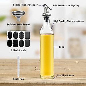 YULEER Olive Oil Bottle Dispenser, 6 Pack 17oz / 500ml Glass Oil and Vinegar Dispenser, Oil Bottles for Kitchen with Airtight Nozzle Plug & Pouring Spouts