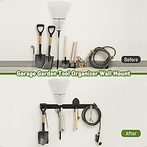 Dimpaga Garden Tool Organizer For Garage Wall Mount Tool Storage Rack For Shovel & Rake Hangers Garage Hooks Heavy Duty Tool Organizer Metal Black 36 Inch