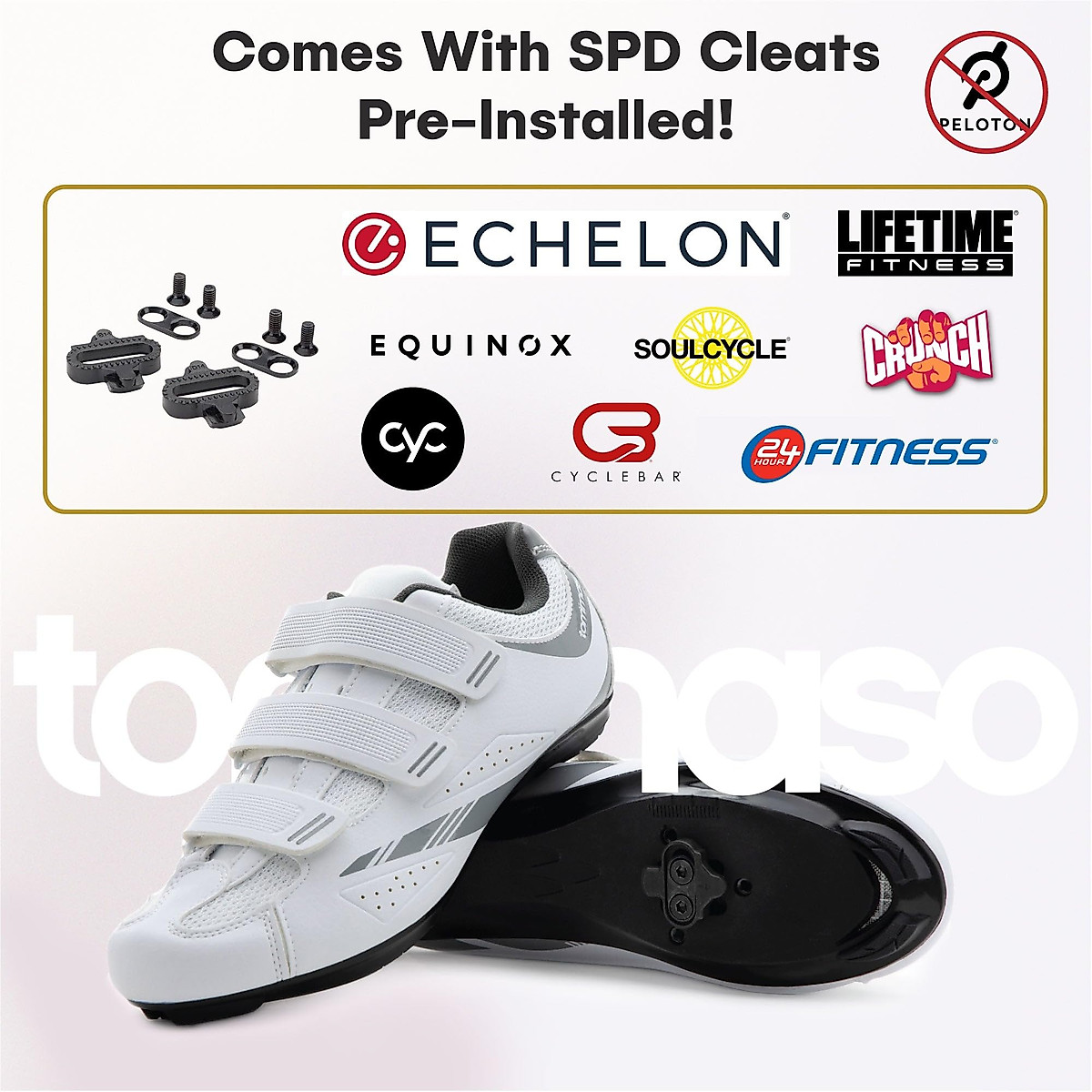 Tommaso Women's SPD Indoor Cycling Shoes Pista 100 Cycling Shoes for Echelon Bikes, with Pre-Installed SPD Clips - Bike Shoes for Women, Cycling Shoes Women, Indoor Bike Shoes - Cycling Bike White 36