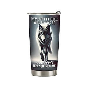 20oz Wolf Tumbler, Wolves Attitude Gifts for Wolf Lovers, Coffee Thermos for Men, Women, Stainless Steel Double Wall Vacuum Insulated Coffee Mug, Travel Cup with Lid - A