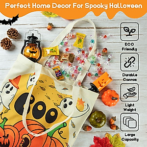 ATFUNSHOP Trick or Treat Bags Halloween Bags 13.8X13.8'' Pumpkins Ghost Boo Bag Canvas Reusable Large Tote Bucket for Kids