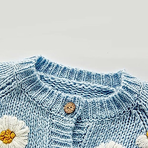 Infant Baby Girl Knitted Cardigan Embroidery Long Sleeve Button Sweaters Tops Casual Jacket Fall Winter Clothes Outfit (Embroidery Pink, 18-24 Months)