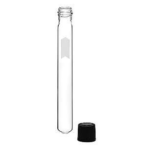 EISCO 24PK Test Tubes, 5ml - Bakelite Screw Cap with Rubber Liner - Borosilicate 3.3 Glass - 3.9" x 0.5"- Round Bottom - Blank Writable Area - Leak Proof