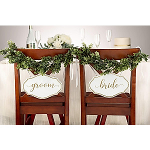 Lillian Rose White Gold Bride and Groom Chair Signs, 1.25"x11.75"x7.75"