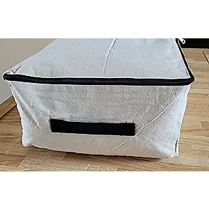 Clothes & Bedding Storage Bag, Natural Cotton Canvas with Dual Zipper and Carrying Handles for Closet Organization Storage (Beige 1 Pack) (Small 20 x 8 x 14)