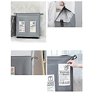 Houseware Double Laundry Hamper with Wheels Removable Laundry Bags Foldable Corner Storage Bins Collapsible Rolling Laundry Basket (Grey）