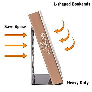 Jekkis Book Ends, Bookends for Shelves, Bookends for Heavy Books, Book Shelf Holder, Decorative Book Ends, Metal Bookends Black 3 Pairs, Non Skid Book Stoppers