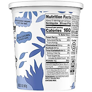 Wallaby Organic Aussie Greek Whole Milk Yogurt, Plain, 32 oz. USDA Organic