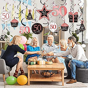 Blulu 50th Birthday Party Decorations, 50th Birthday Party Rose Gold Hanging Swirls Ceiling Decorations Shiny Foil Swirls for 50th Birthday Decorations 50 Years Old Party Supplies 30 Count