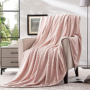 Bertte Plush Throw Blanket Super Soft Fuzzy Warm Blanket | 330 GSM Lightweight Fluffy Cozy Luxury Decorative Stripe Blanket for Bed Couch - 60"x 80", Pink