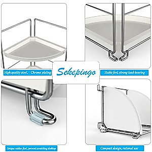 Sekepingo 3-Tier Corner Bathroom Counter Shelf Stackable Perfume Storage Holder Makeup Countertop Organizer Standing Vanity Tray Kitchen Spice Rack,White and Silver