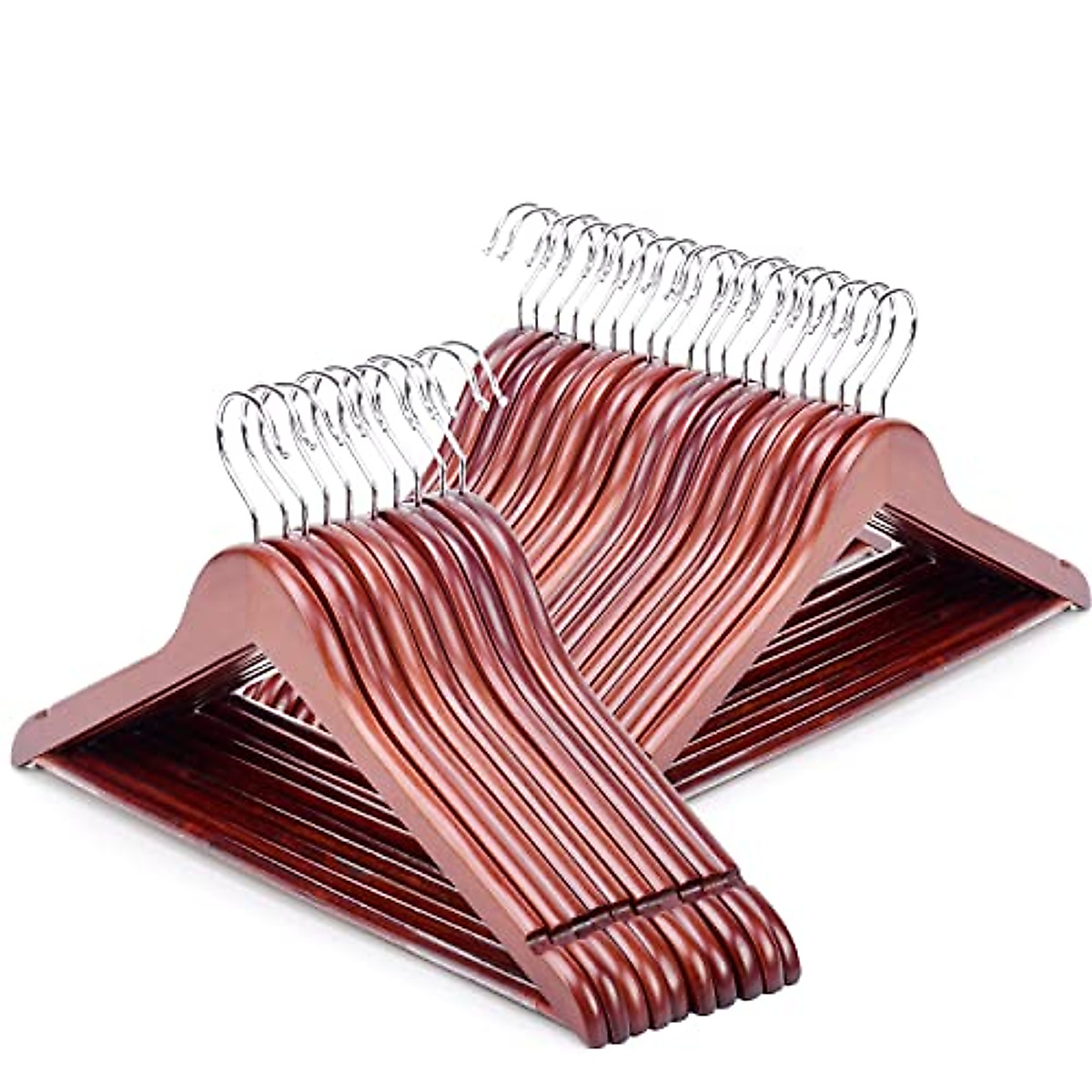 Nature Smile Wooden Suit Hangers 30 Pack Solid Wood Coat Clothes Hangers with Non Slip Bar and 360° Swivel Hook(Cherry Color)…