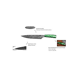 CULITECH Chef Knife, 8 inches Sharp Laser Damascus Pattern Chef Knife with Resin Handle and Sheath,Utility Kitchen Knife for Kitchen and Restaurant used