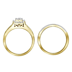 Eternal Bliss 1/3 cttw Round Natural Diamond Solid 10K Yellow Gold Ladies Engagement Wedding Bridal Ring Set (6)