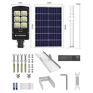 HYPERAZA 600W Solar Street Lights Outdoor, Motion Sensor Dusk to Dawn Solar Outdoor Lights with Remote Control, 6500K Daylight White Security Led Flood Light for Yard, Garden, Street