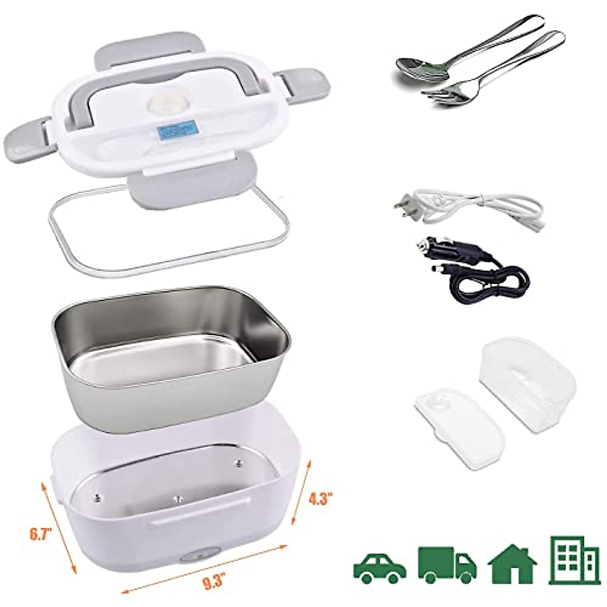 Electric Lunch Box, 60W 12V/24V/110V Portable Food Warmer lunch box,Lunch Heating Food Heater with 1.5L Removable Container,3 in 1 Portable Heated Lunch Box for Car Truck Home Work Adults Food Heating