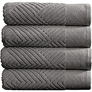 100% Cotton Soft Bath Towels Set | Quick Dry and Highly Absorbent, Textured Bath Towels 27" x 54" (4 Pack)