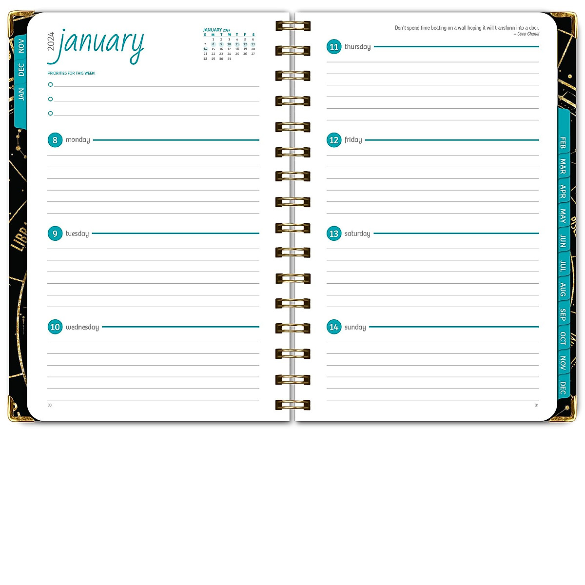 HARDCOVER 2024 Planner: (November 2023 Through December 2024) 5.5"x8" Daily Weekly Monthly Planner Yearly Agenda. Bookmark, Pocket Folder and Sticky Note Set (Zodiac)