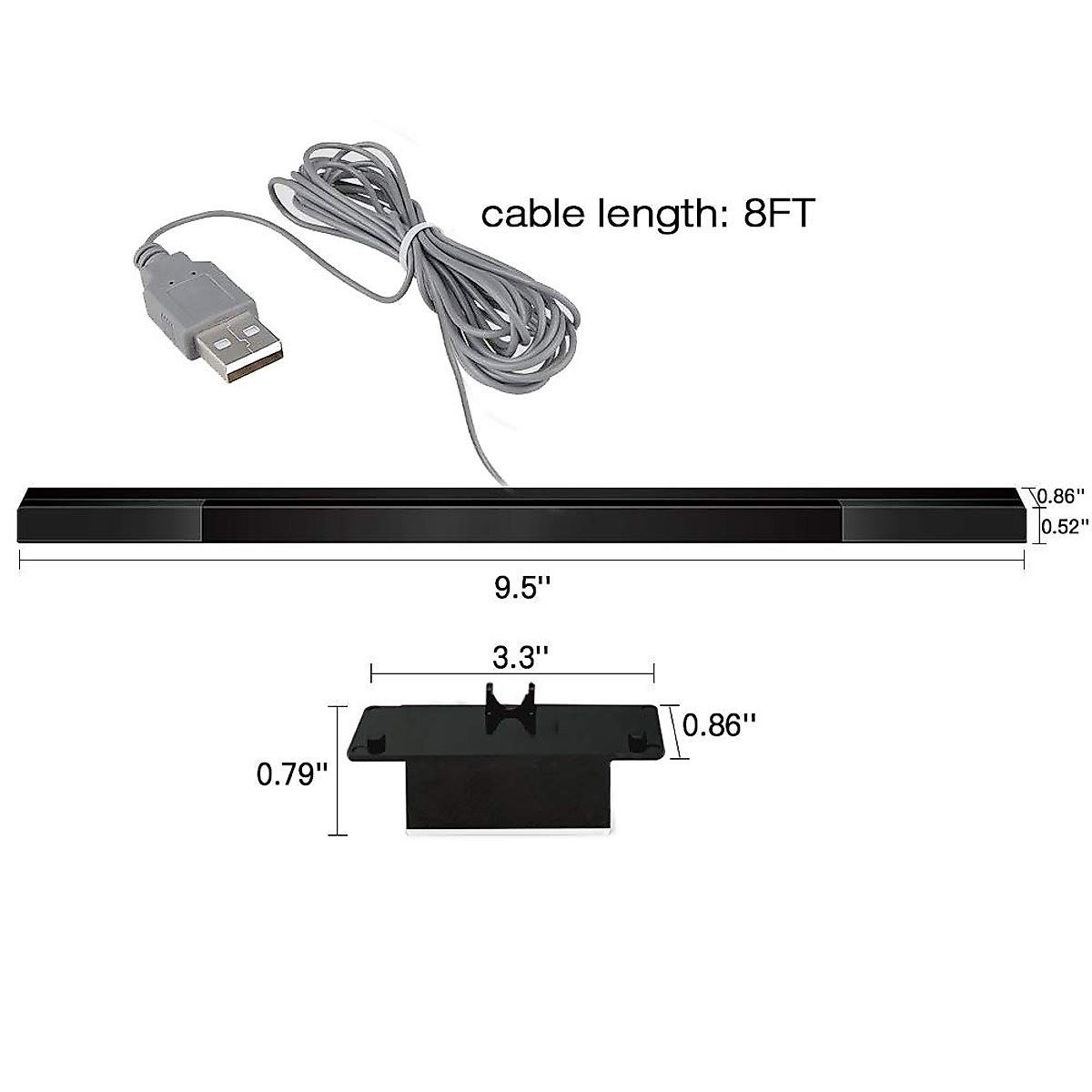 SOONORY USB Wired Wii Sensor Bar, Replacement Infrared IR Ray Motion Sensor Signal Receiver for Nintendo Wii and Wii U Console with Stable Stand(Black)