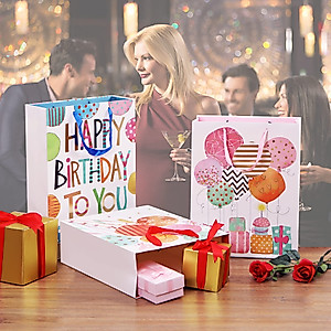 Birthday Gift Bags, 12Pack Gift Bags Medium Size With Handles, Gift Bag Bulk, 4 Assorted Designs Foil Gift bags for Kids Birthday, Birthday Party Favors, Kids Party Favors, 12.6Inch