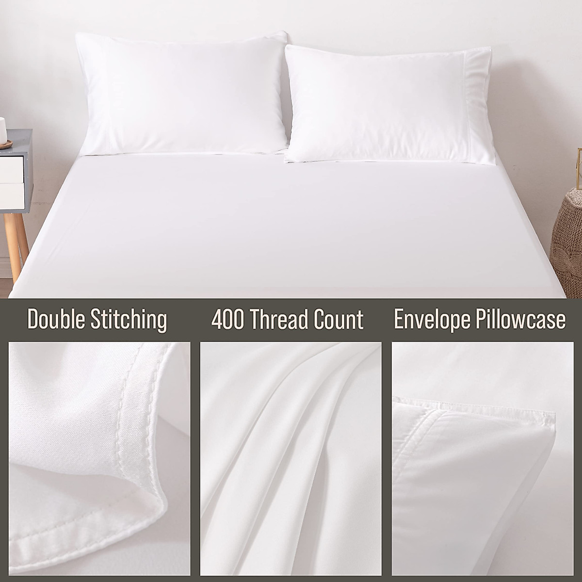 Bella Coterie | Luxury Standard Size Pillowcase Set | 100% Organically Grown Bamboo Viscose | Ultra Soft | Cooling | 2 Pcs [White]