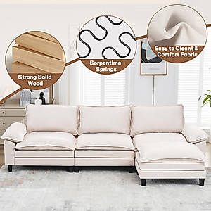 WOTSTA 118" Convertible Sectional Sofa, Cloud Couch Deep Seat Sofa, L Shap Sofa Couch with Ottoman, Modern Sectional Couches for Living Room, Apartment, Studio, Beige
