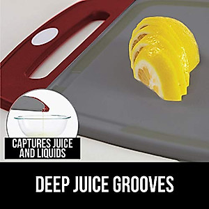 Gorilla Grip Reversible, Oversized, Thick Cutting Board, Grip Handle, Deep Juice Grooves, Slip Resistant, Large Kitchen Chopping Boards for Meat, Veggies, Fruits, Dishwasher Safe, 16x11.2, Red Gray