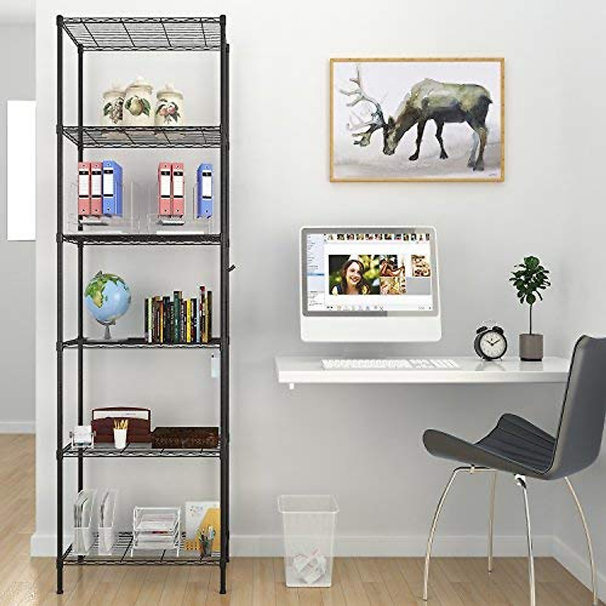 Himimi 6-Tier Wire Shelving Unit, Free Standing Shelf, Metal Storage Shelves, Heavy Duty Organizer Rack for Garage, Kitchen, Living Room, Bathroom, 21.26L x 11.42W x 62.99H, Black
