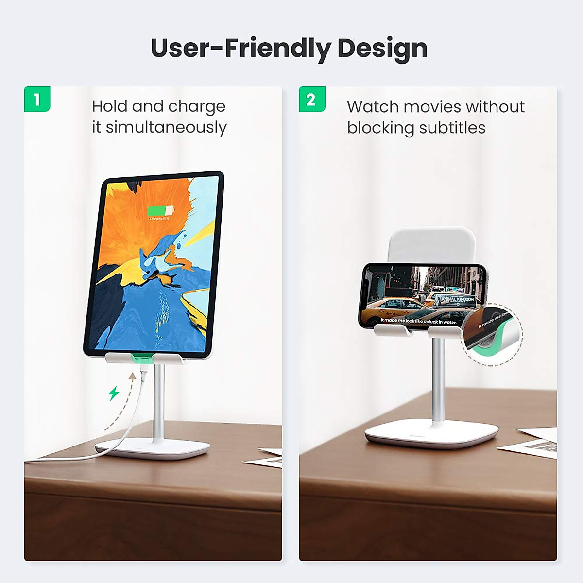 UGREEN Tablet Stand Holder Adjustable Desktop Holder Dock Riser Compatible for iPad 10.2 Inch iPad Air 10.5 iPad Mini 4 3 2 E-Book Reader Max 12.9 Inch White