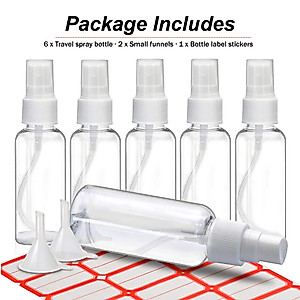 Mini Spray Bottles, 2oz/50ml Small Spray Bottle, Plastic Travel Spray Bottle for Liquids, Refillable Hand Spritzer Bottles for Liquids, Clear Alcohol Spray Bottles with Small Funnel and Bottle Labels