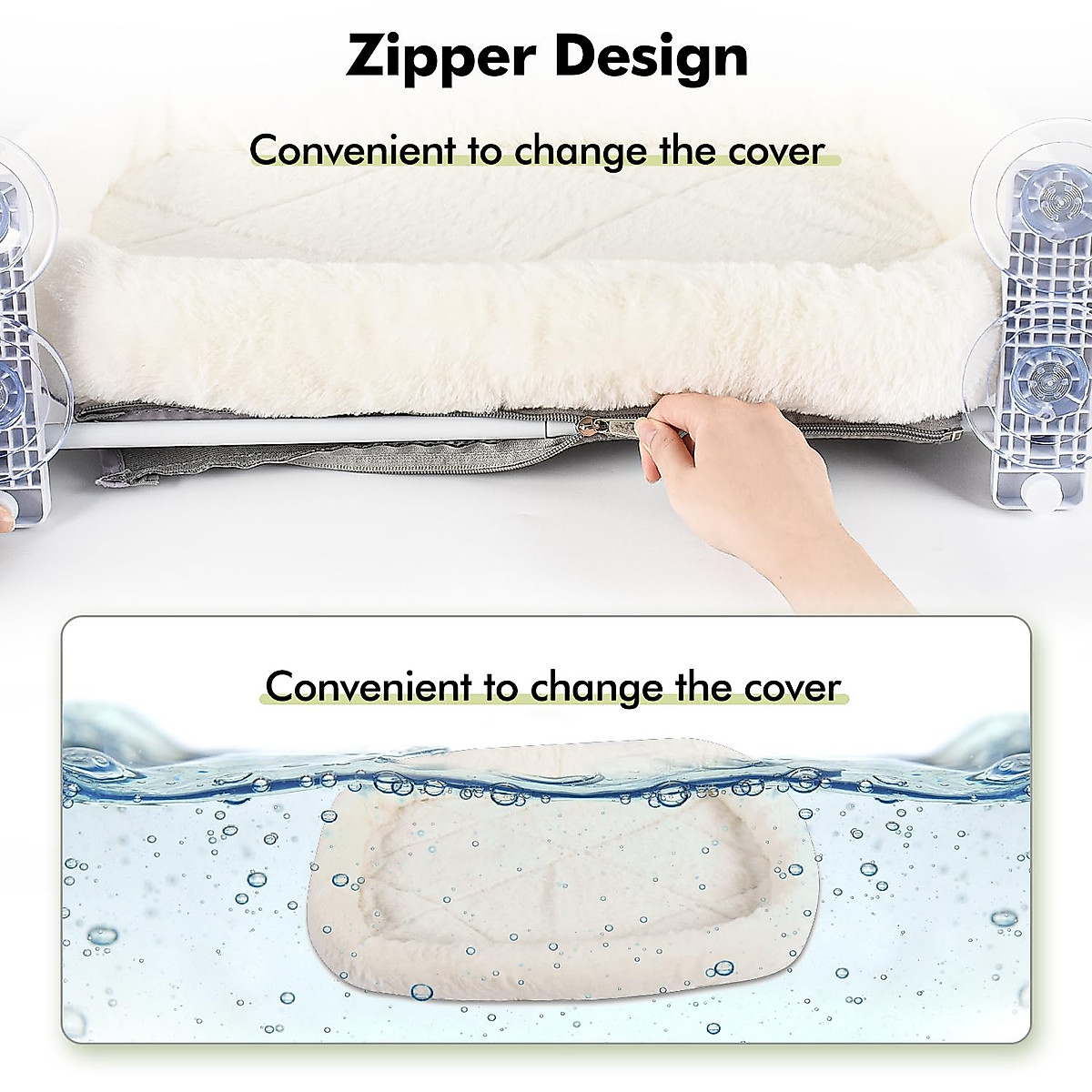 AMOSIJOY Cordless Cat Window Perch, Cat Hammock for Window with 4 Strong Suction Cups, Solid Metal Frame and Soft Cover, Cat Beds for Indoor Cats