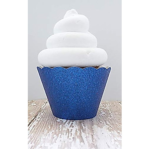 Royal Blue Glitter Cupcake Wrappers Party Dessert Decorations Standard and Mini Holders Set of 12