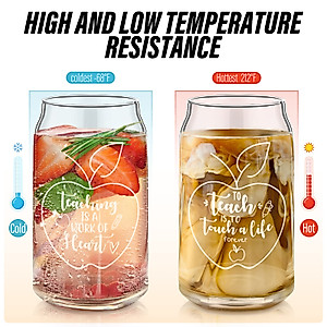 Inbagi 6 Pcs Teacher Glass Cups Thank You Teacher Appreciation Gifts for Women Men Clear Glass Coffee Cups with Lids Straw 2024 Graduation Glass Tumblers Drinking Glasses Bulk Juice Cups, 16 oz