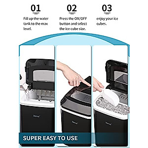 Ice Makers Countertop, 26lbs in 24 Hours, 9 Ice Cubes Ready in 7 Mins, Self-Cleaning Electric Ice Making Machine with Ice Scoop and Basket, L&S Bullet Sizes for Home Party Office Bar Camping