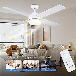 CJOY Ceiling Fans with Lights, 52 inch Ceiling Fan with Light and Remote, LED Dimmable, Modern Ceiling Fan Reversible Two-color 4 Blades, 3 Speeds Quiet, Outdoor Ceiling Fan for Patios/Bedroom Indoor