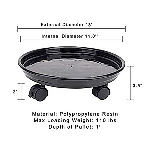 Aligeneral 4 Pack of Plant Stand with Universal Wheels, Plant Pallet Dolly Caddy Mover, Rolling Plant Caddy with Casters 11.8’’ Black