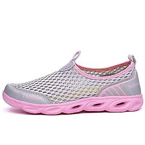 Zonkacen Man Woman Casual Athletic Breathable Quick Drying Upstream Shoes for Outdoor Fishing Water Beach River Sea Boat Aqua Swimming Holiday Gray Pink 7.5 Men/9 Women