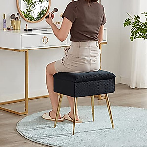 Soohow Vanity Chair Storage Vanity Stool Ottoman Foot Rest, Makeup Vanity Stool with Gold Hot Stamping, Vanity Chair for Makeup Room, Foot Stool for Living Room, Bedroom, Storage Ottoman，Metal Legs