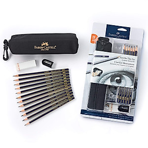 Faber-Castell Creative Studio Art On-The-Go Graphite Sketch Set – 15 Sketching Pencils and Accessories