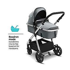 Mompush Meteor 2 Baby Stroller 2-in-1 with Bassinet Mode - Compatible with Major Infant Car Seat, Adapter Included - Stable Bassinet Stroller Combo, Full-Size Baby Strollers for Family Outings