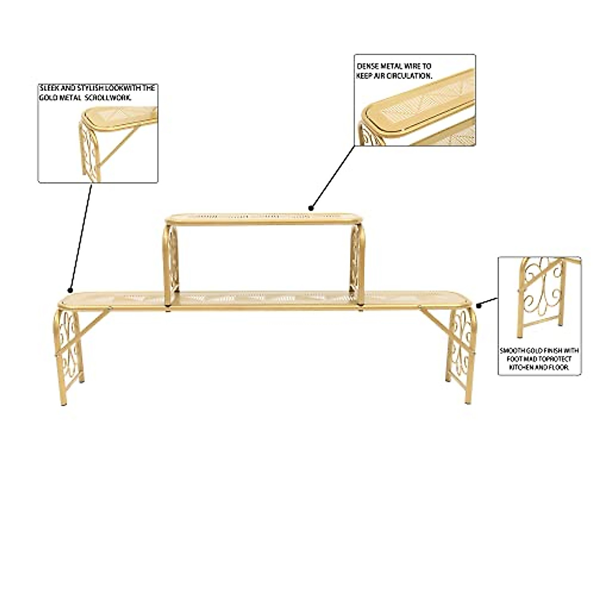 HOMEFORT Scroll Over The Sink Shelf Kitchen, Metal 2-Tier Storage Rack for Kitchen Accessories, Multi-Purpose Shelf for Top of Sink,36.02" W x6.10 D x15.74 H