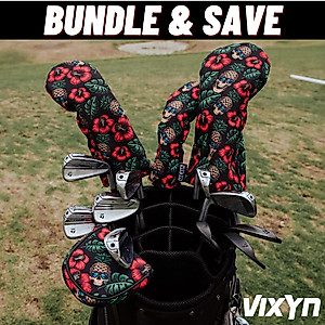 VIXYN Golf Club and Mallet Putter Cover Bundle Set - 4 Pack Golf Club Covers for Driver, Woods, Hybrid, and Mallet Putter (Pineapple Skull)