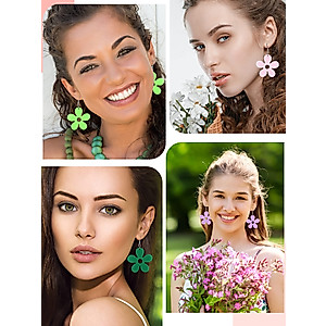 6 Pairs Retro Earrings for Women Girl Groovy Retro Daisy Flower Earrings Hawaii Daisy Flower Earrings Dangle Acrylic Daisy Flower Hawaii Plant Earrings Wild Lily Petals, 6 Colors