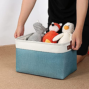 DULLEMELO Collapsible Bundle Baskets 3 Medium Baskets 15"x11"x9.5" + 6 Small Baskets 11.8"x7.9"x5.1"（White&Teal)