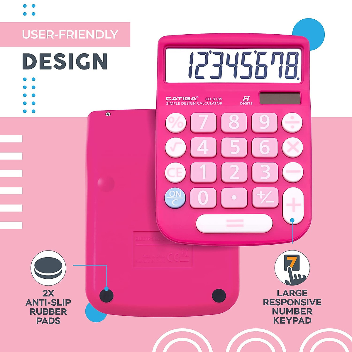 CATIGA CD-8185 Office and Home Style Calculator - 8-Digit LCD Display - Suitable for Desk and On The Move use. (Pink)