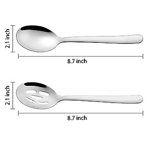 Serving Spoons x2, Slotted Spoons x2, 8.7 inches Utility Advanced Performance Skimmer Perforated, 304（18/8） Stainless Steel Serving Spoons Set for Buffet Can Banquet Cooking Kitchen Basics