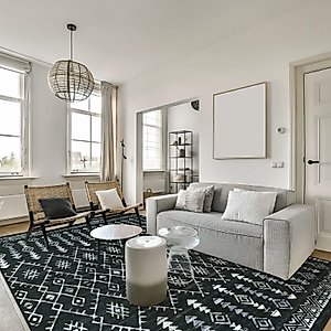 Morebes 8x10 Washable Rug for Living Room, Moroccan Large Bedroom Area Rug Non Slip, Soft Geometric Rug Indoor Floor Carpet for Dining Room Farmhouse Office, Black