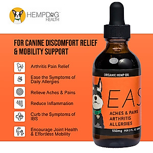 Hemp Dog Health - Ease - Hemp Oil for Dogs - for Dog Arthritis, Allergies, Aches, Pains, Joint Wellness - Dog Arthritis Pain Relief & Anti Inflammatory for Dogs - 100% Natural Hemp Dog Drops